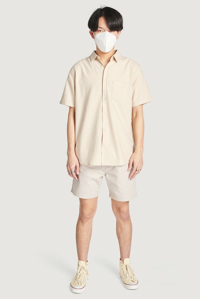 Men's beige shirt mockup psd | Premium PSD - rawpixel