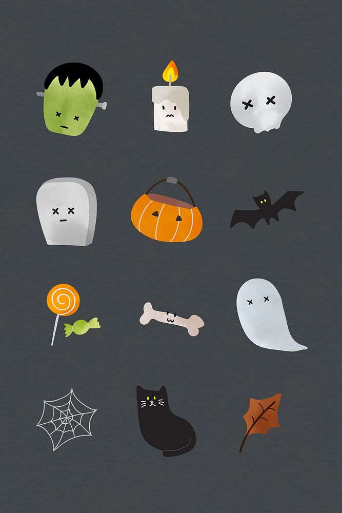 Cute Halloween design elements vector | Premium Vector Illustration ...