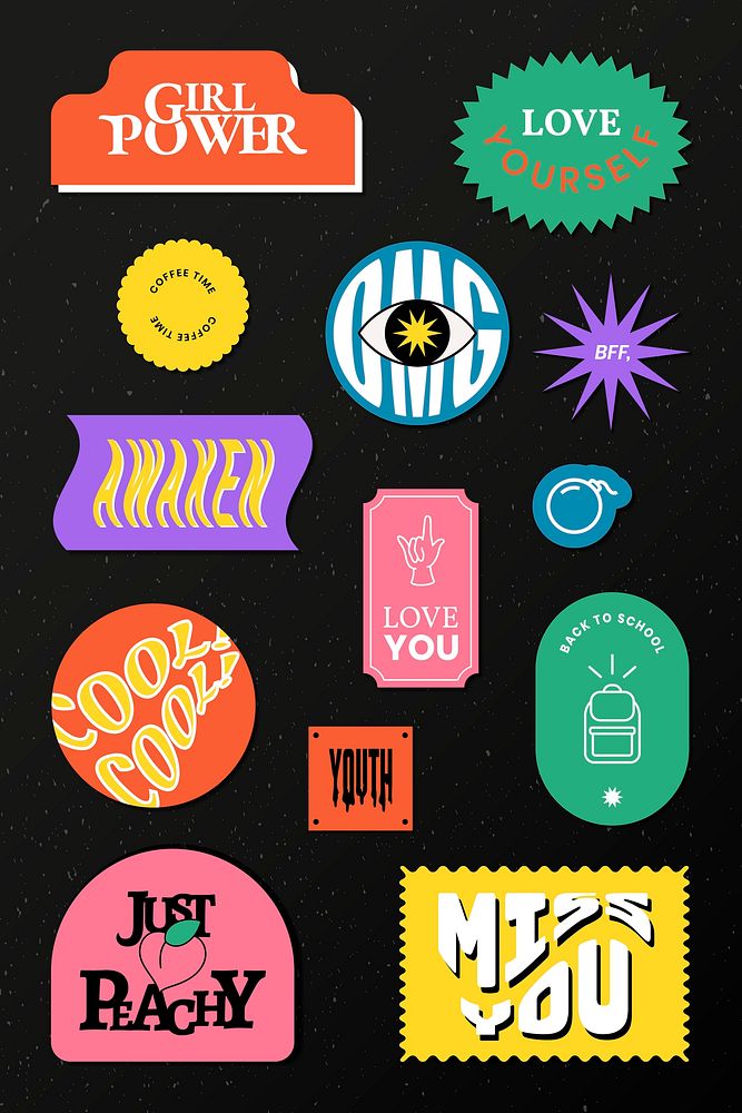 Colorful word sticker clipart set | Premium Photo - rawpixel