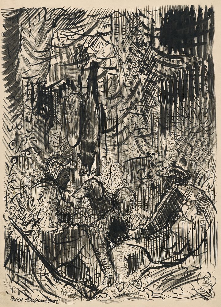 Huntsmen with hunted fox | Free Photo Illustration - rawpixel