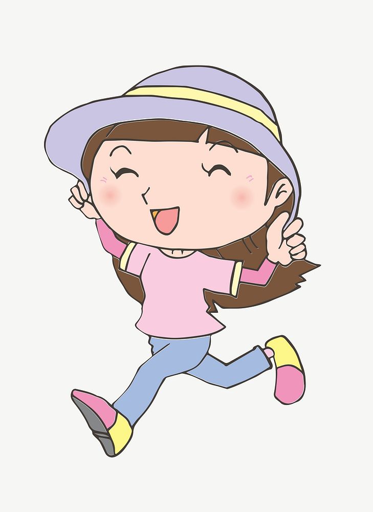 Cheerful girl cartoon clipart illustration | Free PSD - rawpixel