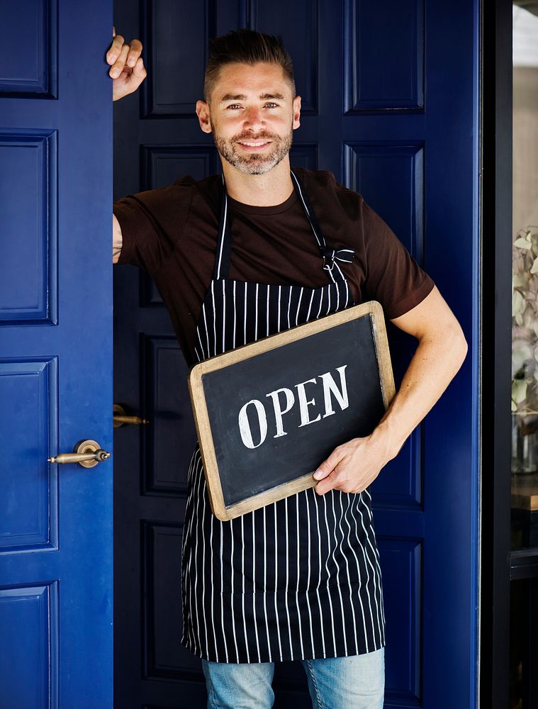 A cheerful small business owner | Free PSD Mockup - rawpixel