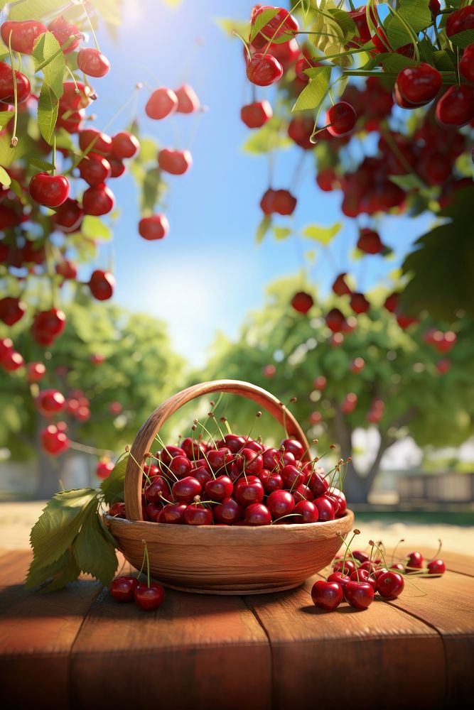 Cherry basket plant fruit. AI | Free Photo Illustration - rawpixel