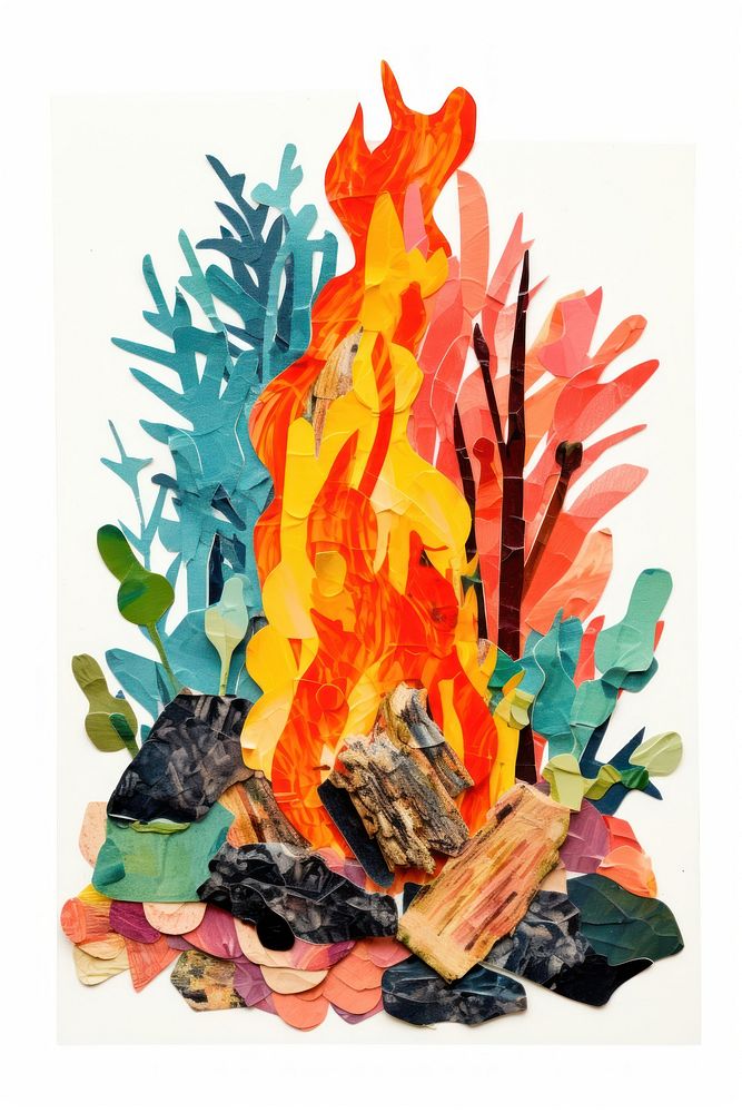 Bonfire fireplace painting paper. | Free Photo Illustration - rawpixel