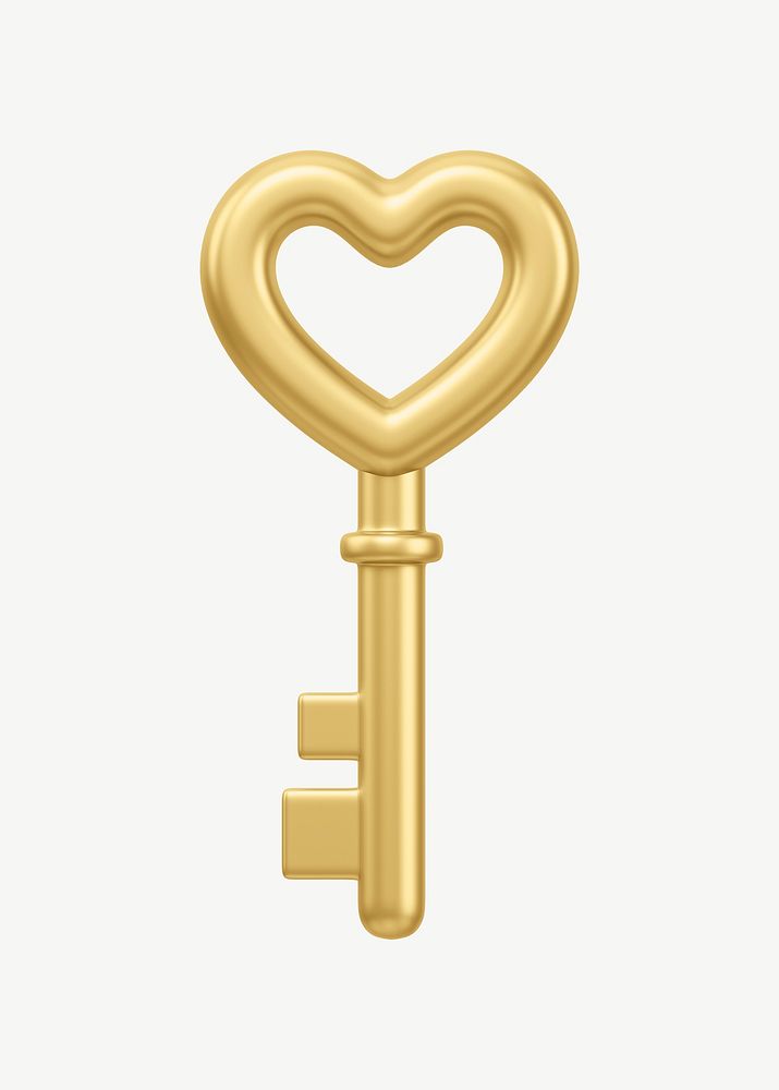 Gold heart key, 3D Valentine's | Premium PSD - rawpixel