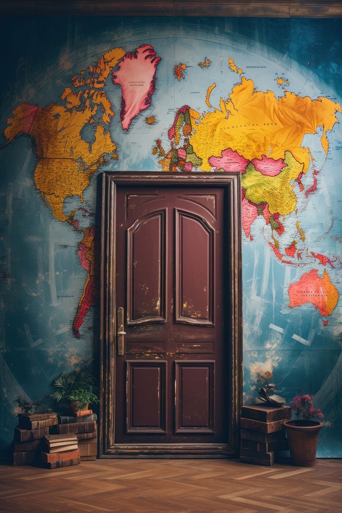 World map door painting art. | Free Photo - rawpixel