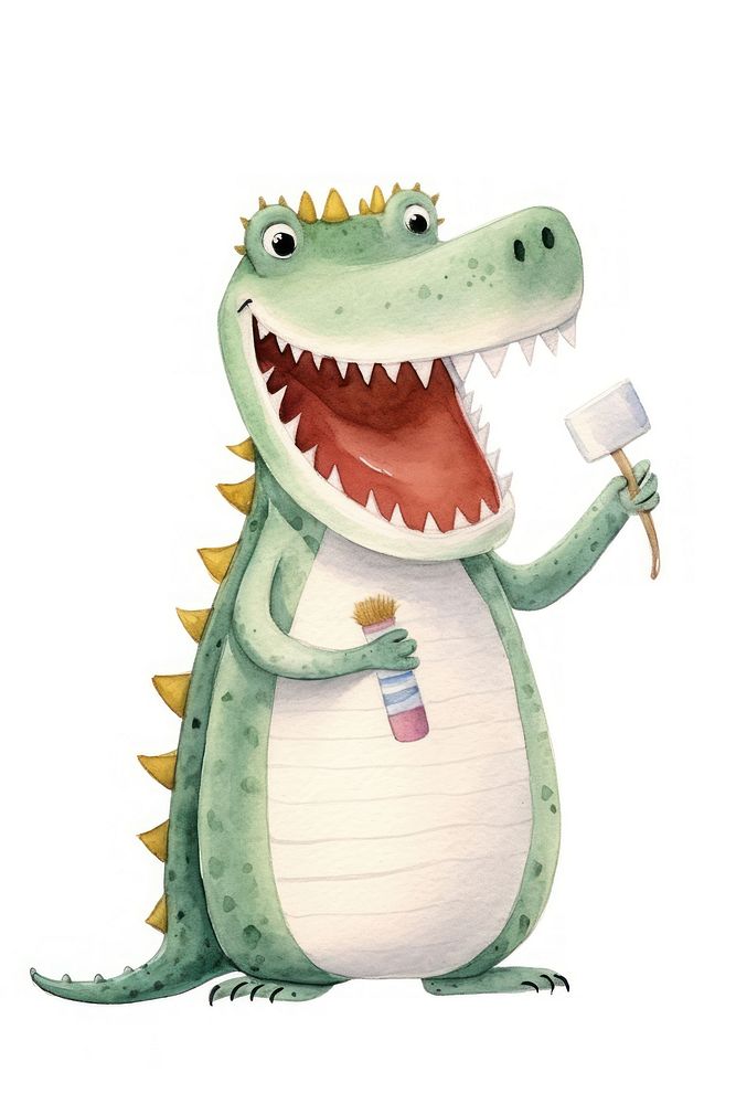 Crocodile brushing teeth crocodile cartoon | Free Photo Illustration ...