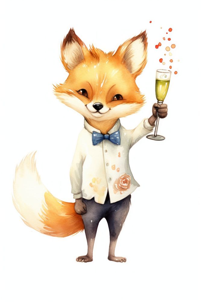 Fox character holding champagne animal | Free Photo Illustration - rawpixel