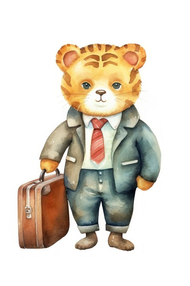 Tiger wearing suit luggage cartoon | Free Photo Illustration - rawpixel