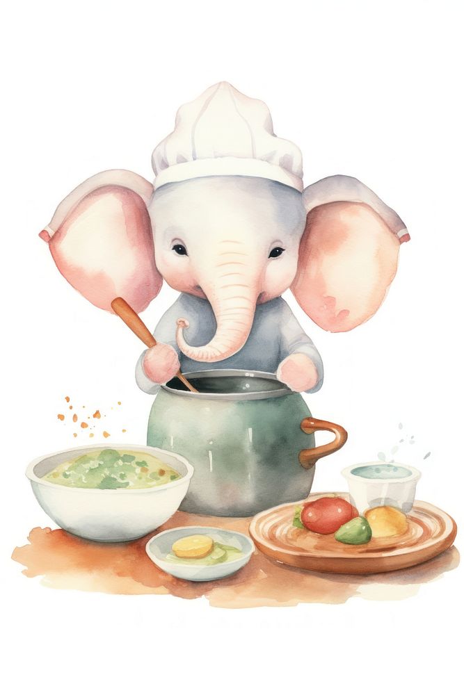 Elephant cooking cartoon mammal animal | Free Photo Illustration - rawpixel