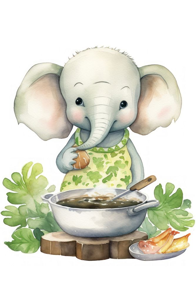 Elephant cooking animal cartoon mammal. | Free Photo Illustration ...