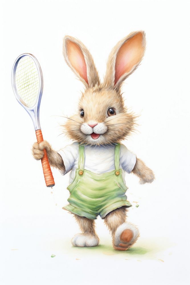 Rabbit playing tennis drawing mammal | Free Photo Illustration - rawpixel