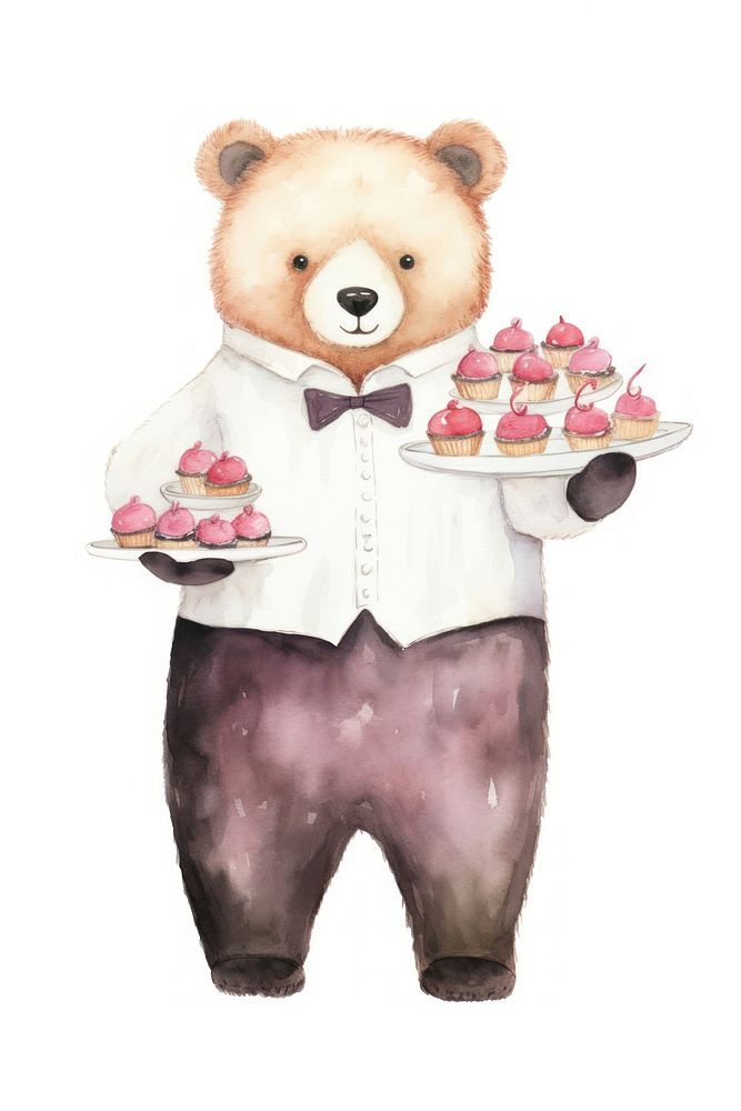 Bear waiter holding cartoon mammal | Free Photo Illustration - rawpixel