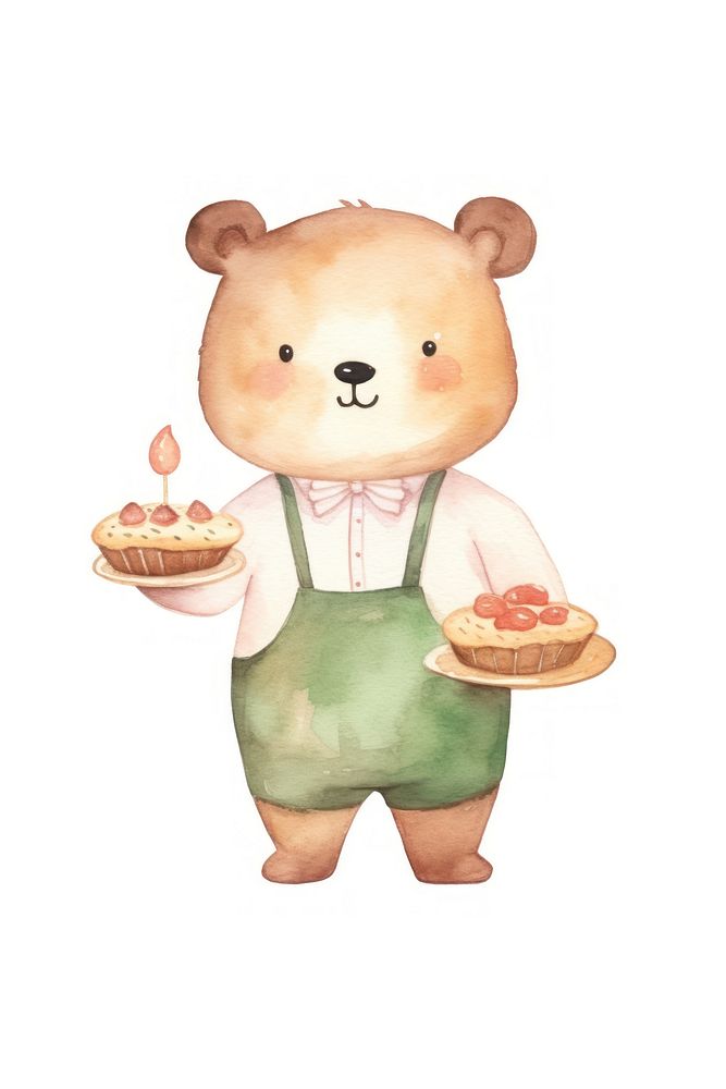 Bear waiter holding cartoon food | Free Photo Illustration - rawpixel