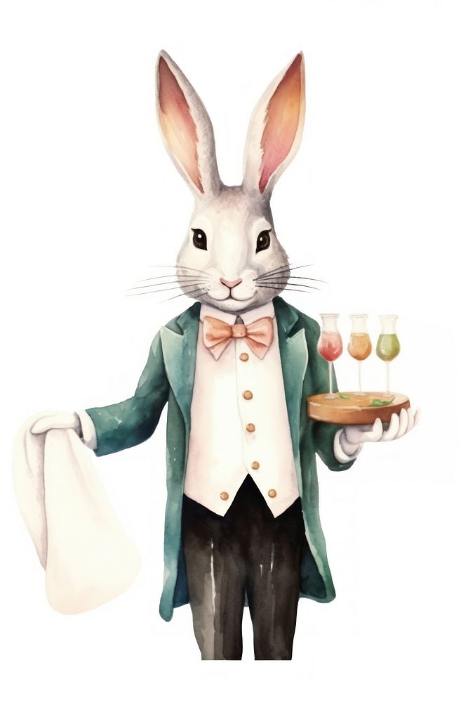 Rabbit waiter animal figurine cartoon. | Free Photo Illustration - rawpixel