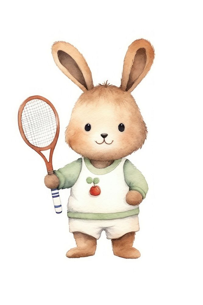 Rabbit playing tennis cartoon racket | Free Photo Illustration - rawpixel
