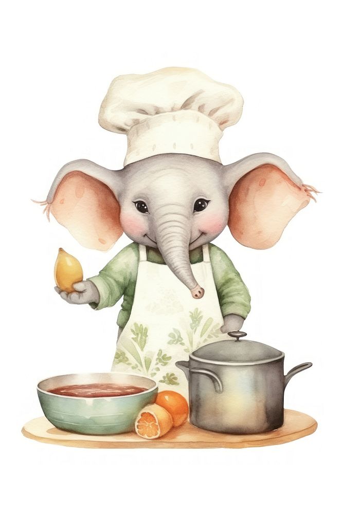 Elephant cooking cartoon mammal cute. | Free Photo Illustration - rawpixel