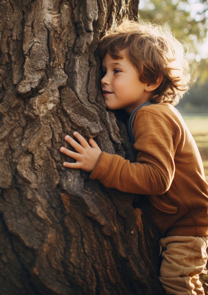 Little boy hugging tree. AI | Free Photo - rawpixel