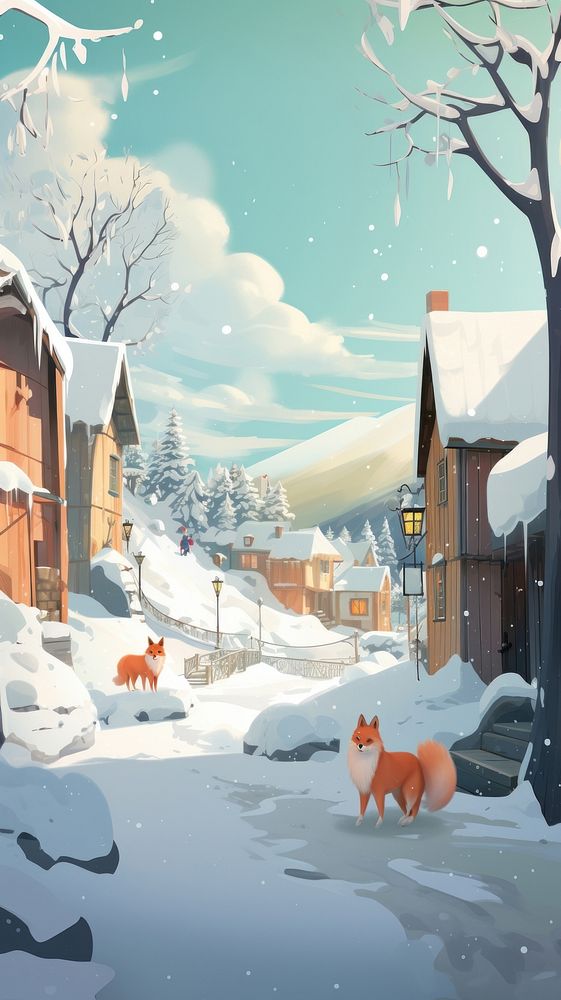 Winter snow outdoors cartoon. | Free Photo Illustration - rawpixel