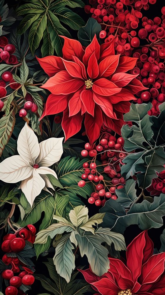 Christmas botanical plants christmas pattern | Free Photo Illustration ...
