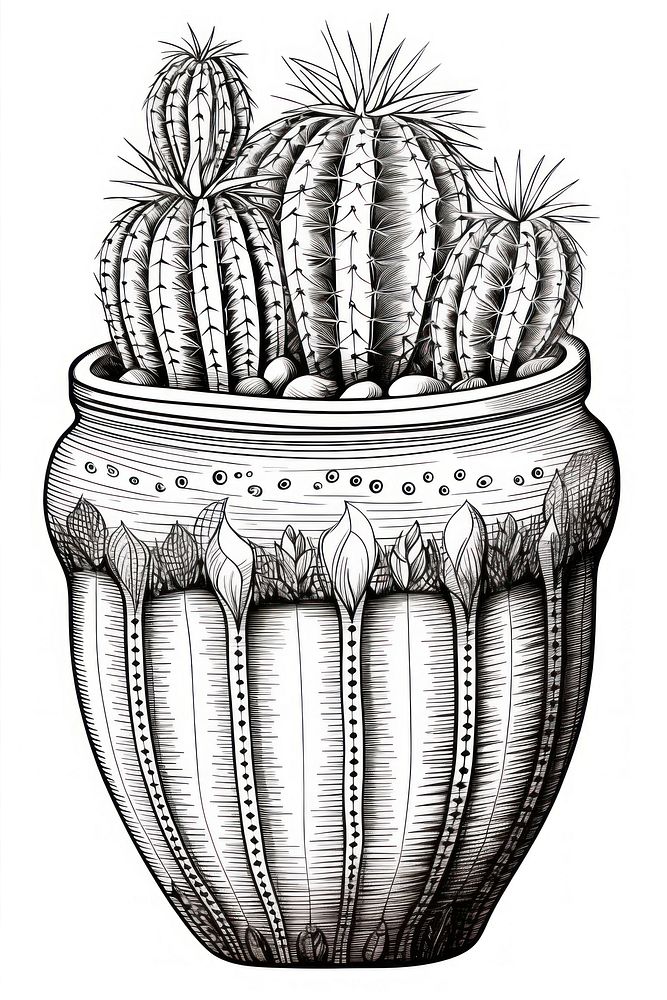 mini cactus pot sketch drawing | Free Photo Illustration - rawpixel