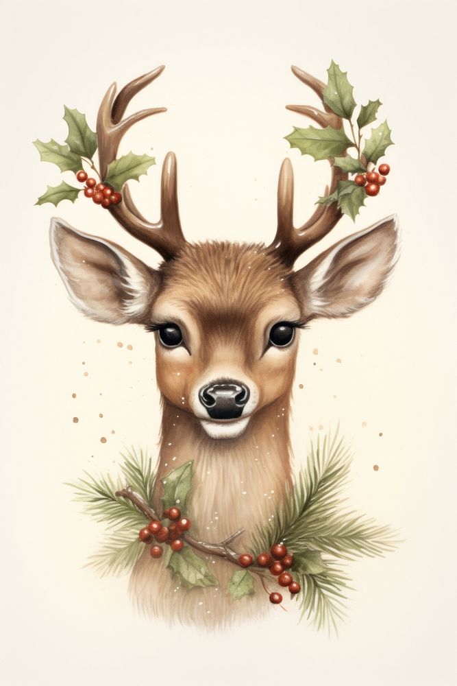 Christmas drawing animal mammal. | Premium Photo Illustration - rawpixel