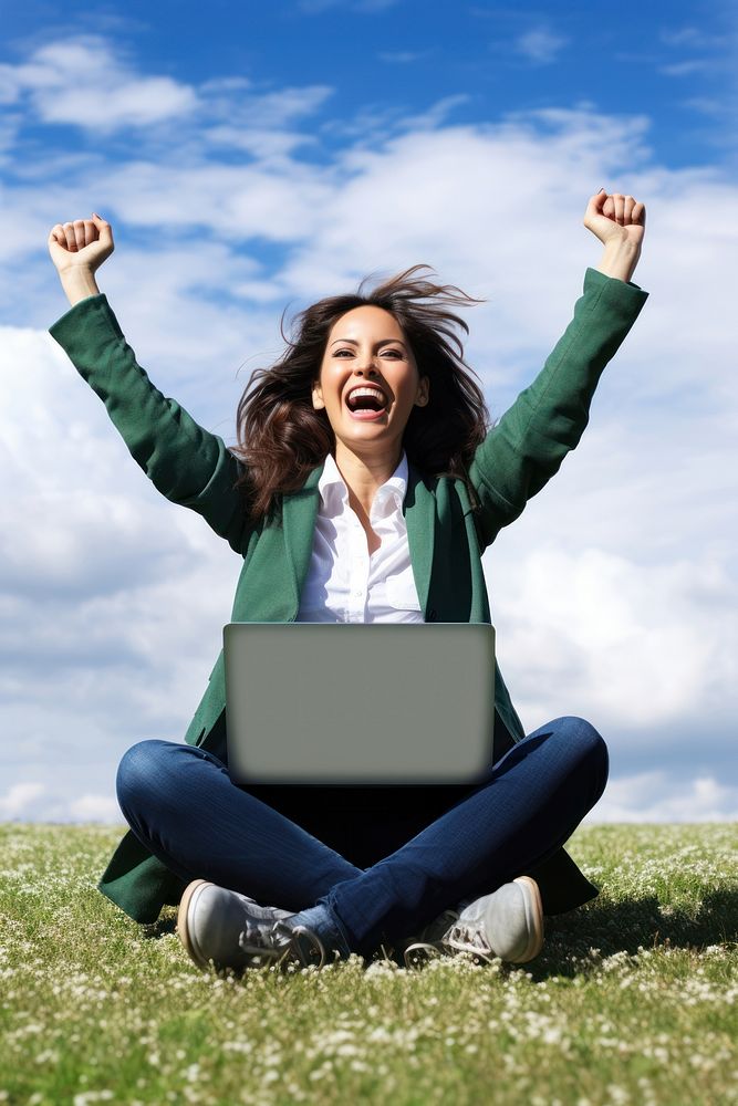 Laptop computer portrait sitting. AI | Premium Photo - rawpixel