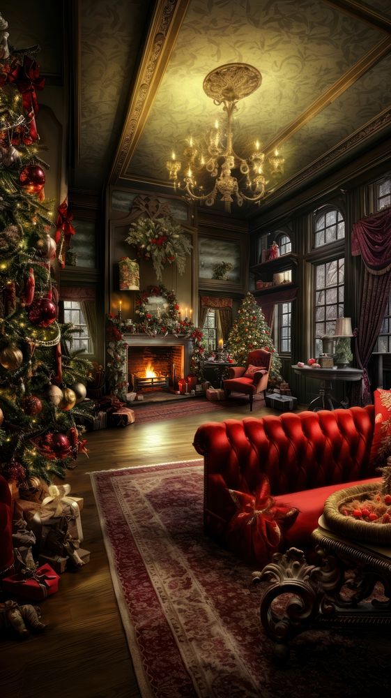 Christmas house interior wallpaper fireplace | Free Photo - rawpixel