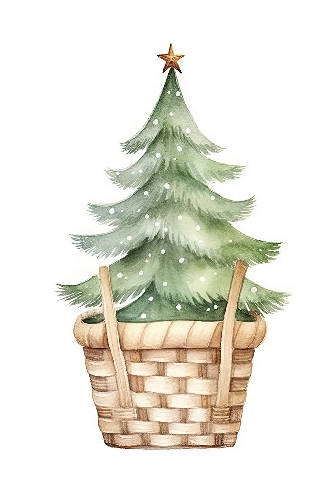 Christmas basket tree white background. | Free Photo Illustration ...