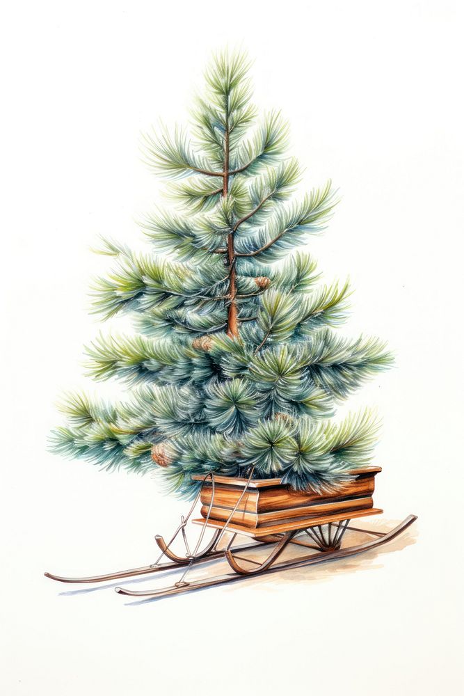 Pine tree sled christmas drawing | Free Photo Illustration - rawpixel