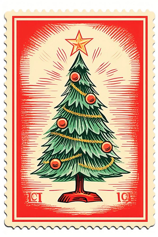 Christmas postal stamp christmas tree | Free Photo Illustration - rawpixel