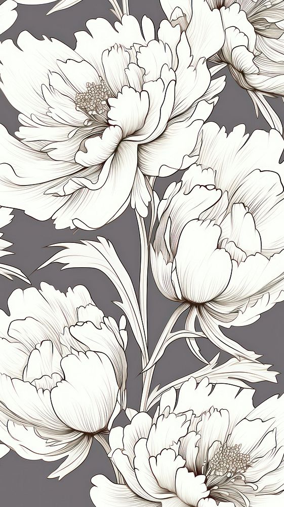 Chinese peony pattern drawing sketch. | Free Photo Illustration - rawpixel