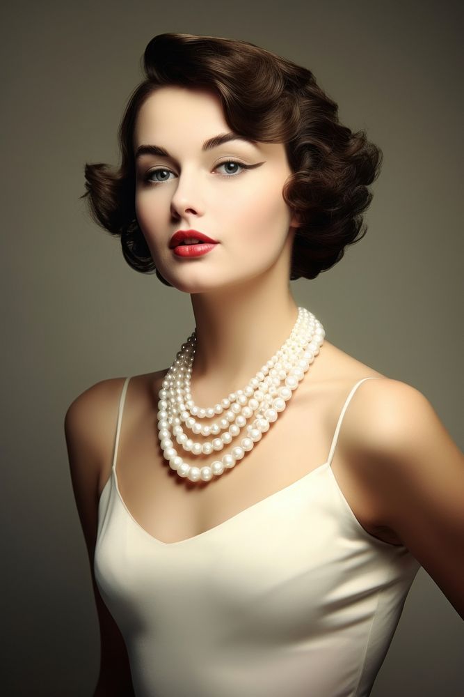 Woman wearing pearl necklace portrait | Free Photo - rawpixel