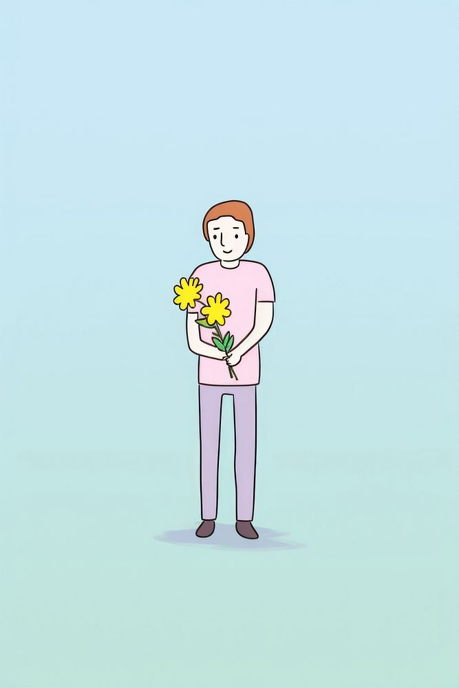 Man holding flower cartoon drawing | Free Photo Illustration - rawpixel