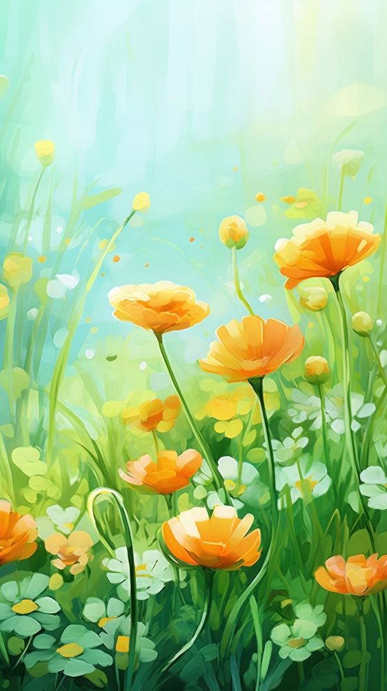 Orange spring flowers green backgrounds | Free Photo Illustration ...