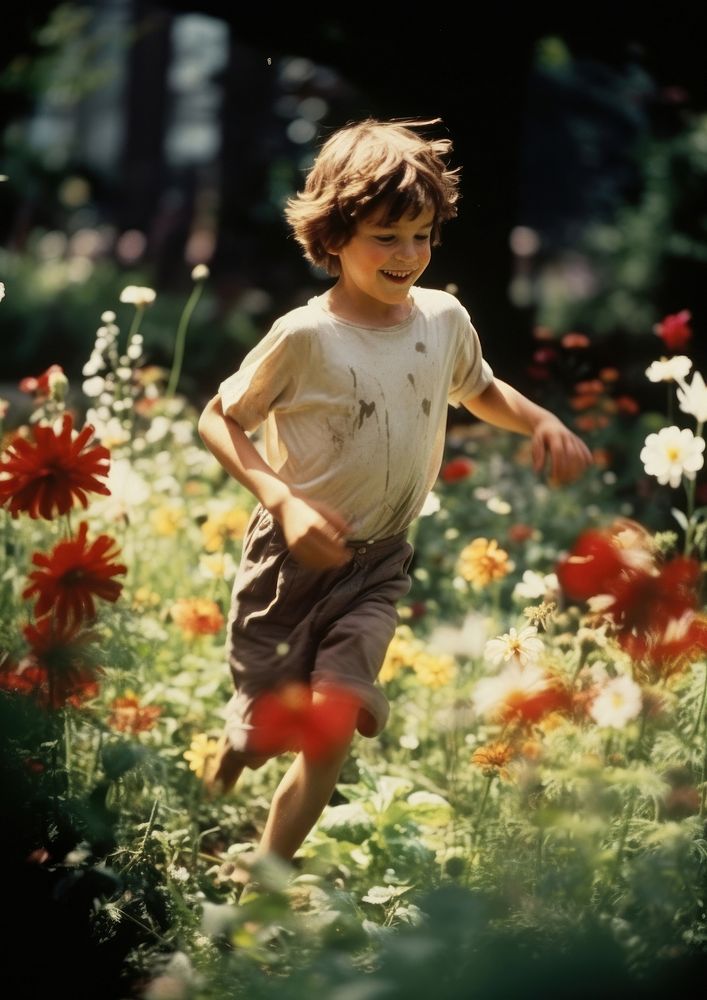 kid running flower garden photography | Premium Photo - rawpixel
