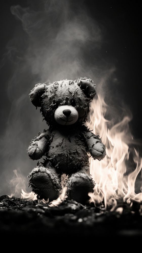 Burning teddy bear black fire | Free Photo - rawpixel