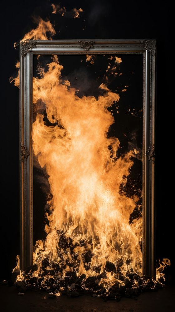 Burning painting frame fireplace destruction | Free Photo - rawpixel