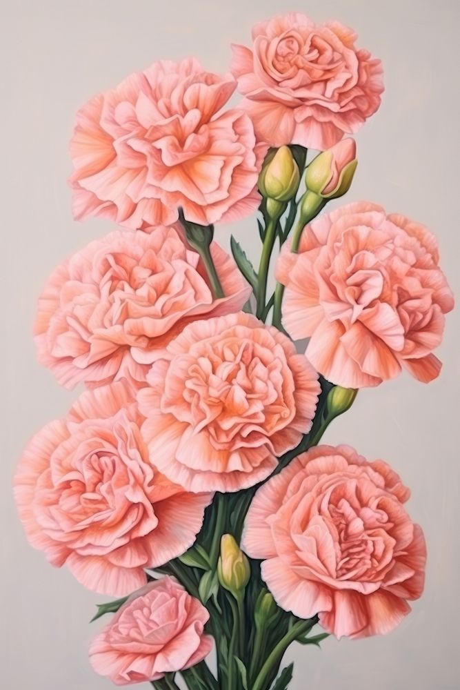 Pink carnations flower painting plant. | Free Photo Illustration - rawpixel
