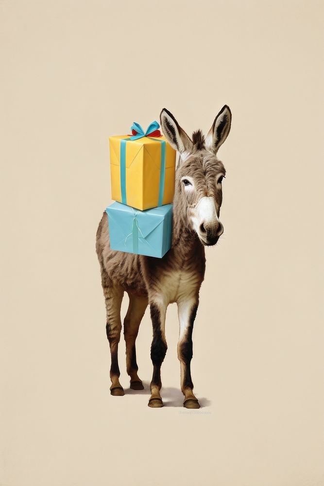 happy Donkey holding giftbox donkey | Premium Photo - rawpixel