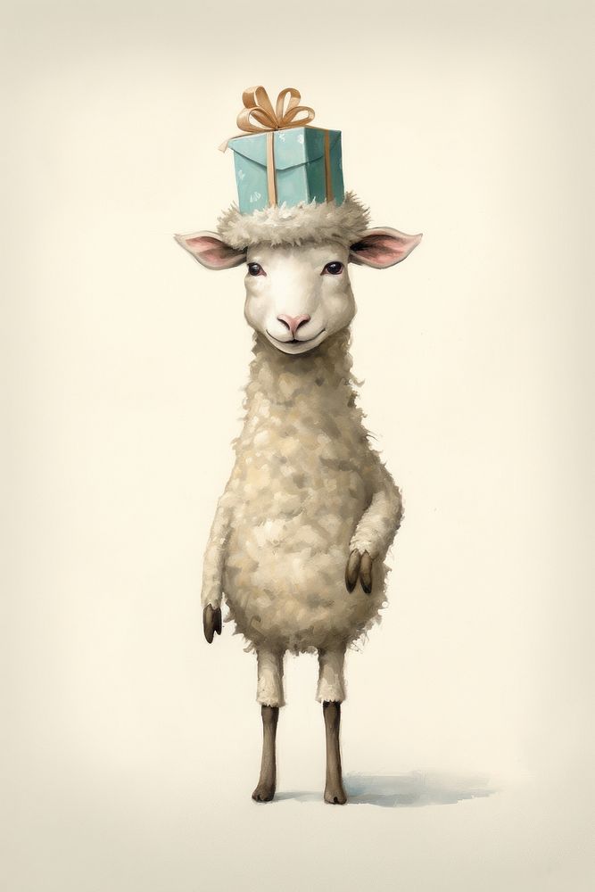 happy sheep holding giftbox livestock | Free Photo Illustration - rawpixel