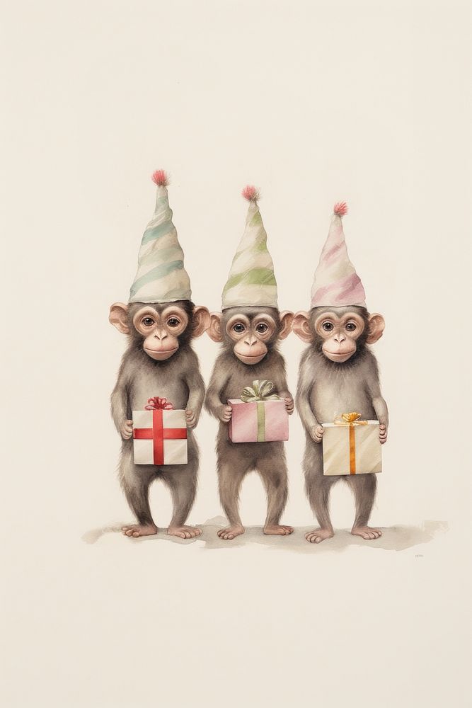 Happy 3 Chinese Monkeys holding | Free Photo Illustration - rawpixel