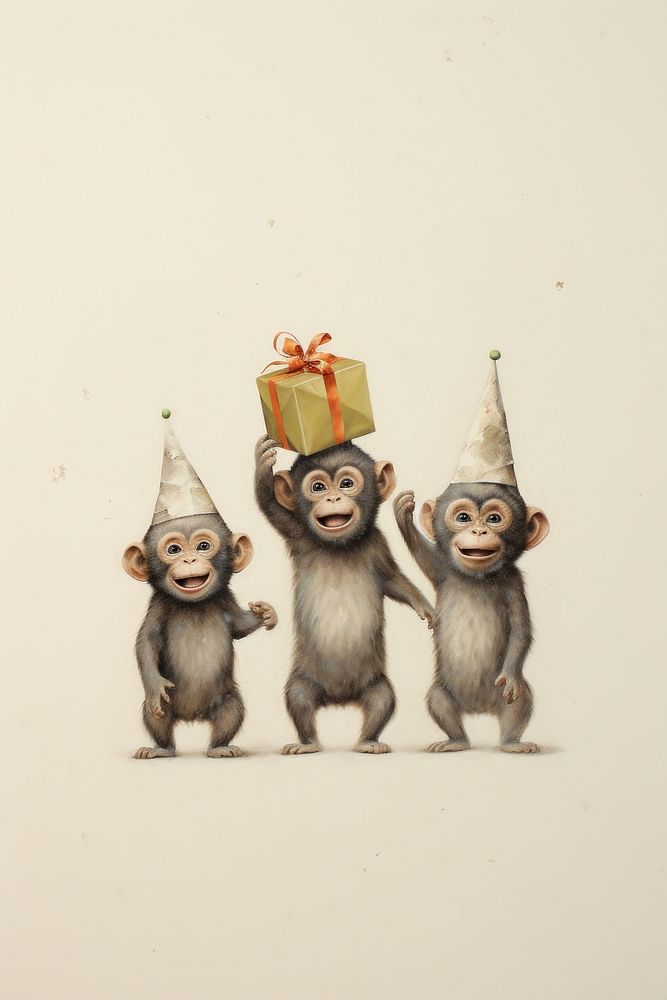 Happy 3 Chinese Monkeys holding | Free Photo Illustration - rawpixel