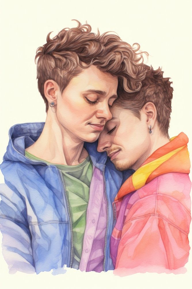 Lgbt couple portrait drawing kissing. | Free Photo Illustration - rawpixel