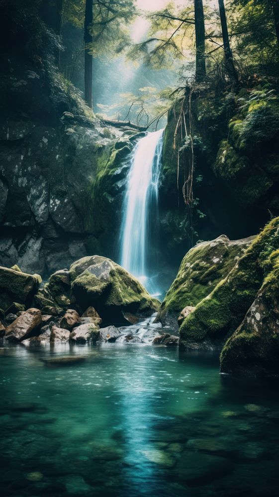Waterfall forest landscape outdoors woodland | Free Photo - rawpixel
