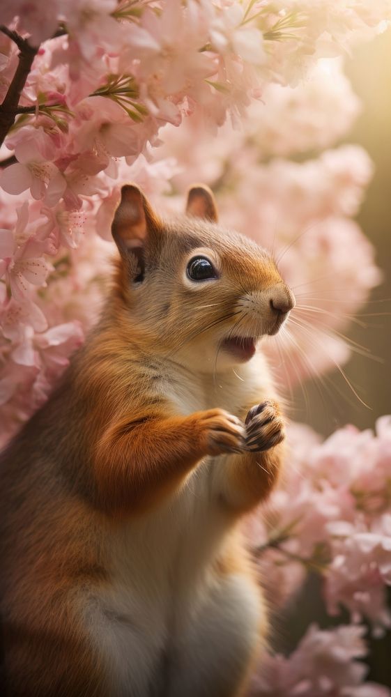 Squirrel Smelling Flowers squirrel flower | Premium Photo - rawpixel