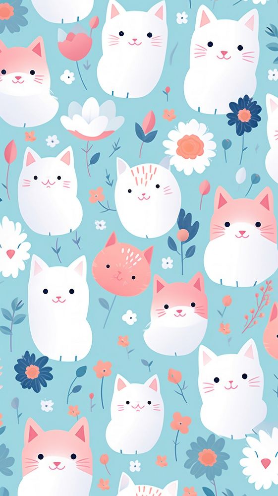 Cute cat pattern wallpaper animal | Free Photo Illustration - rawpixel