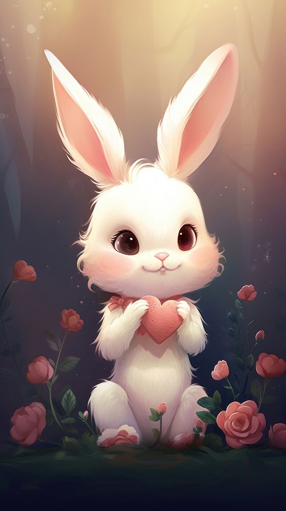 Cute rabbit couple wallpaper cartoon | Free Photo Illustration - rawpixel