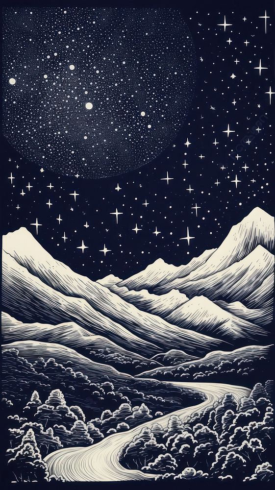 Milky way nature astronomy drawing. | Free Photo Illustration - rawpixel