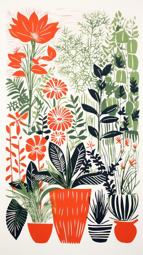 Aesthetic plants pattern drawing art. | Premium Photo Illustration ...